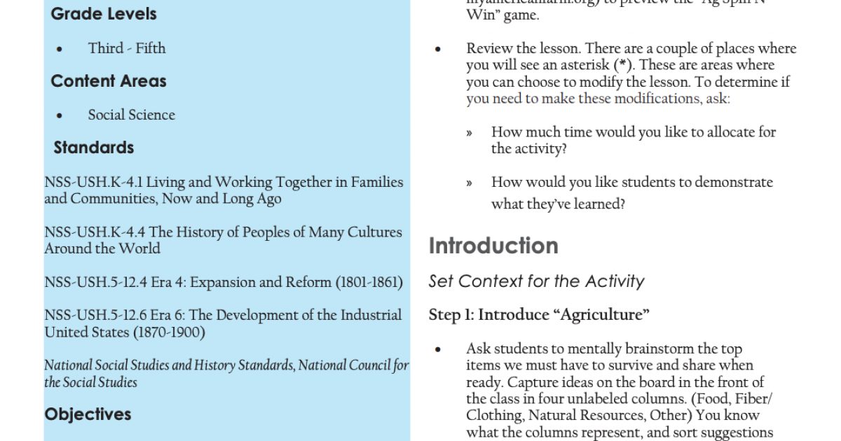 Historical Role Play | Lesson | American Farm Bureau Foundation for ...