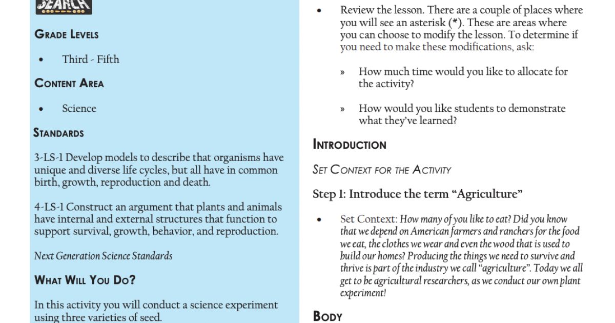 The Science of Seeds | Lesson | American Farm Bureau Foundation for ...