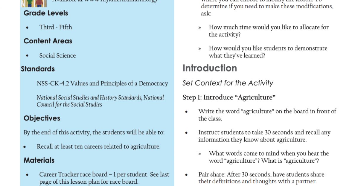 Agriculture Career Race | Lesson | American Farm Bureau Foundation for ...