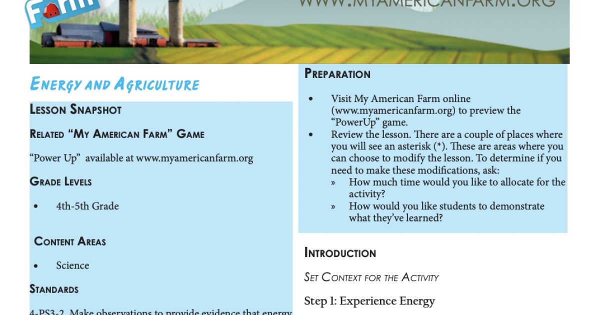 Energy and Agriculture | My American Farm Lesson | American Farm Bureau ...