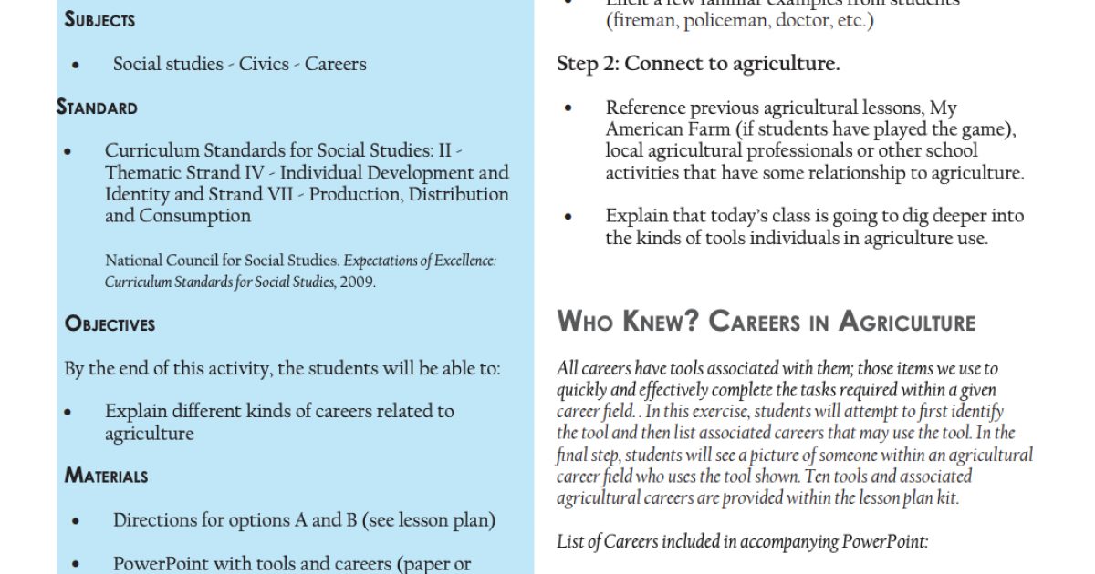 Who Knew! Careers in Agriculture | Lesson | American Farm Bureau ...