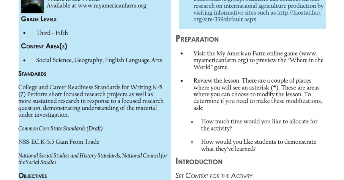 Researching International Ag Production | Lesson | American Farm Bureau ...