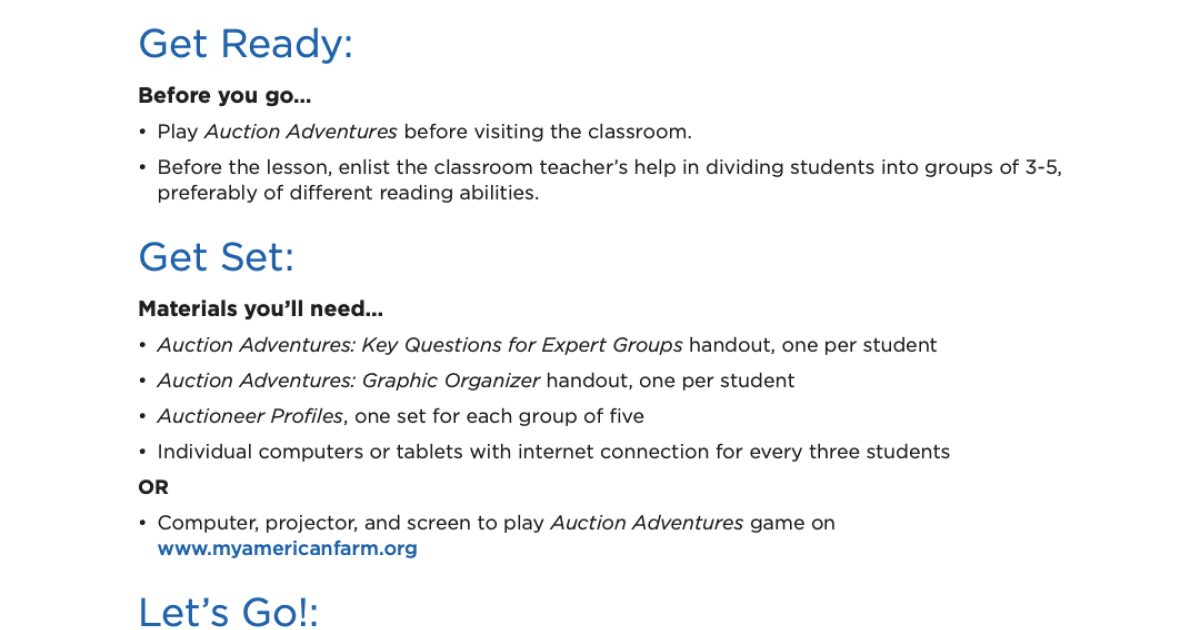 Auction Adventures | 5th Grade Lesson Plan | American Farm Bureau ...