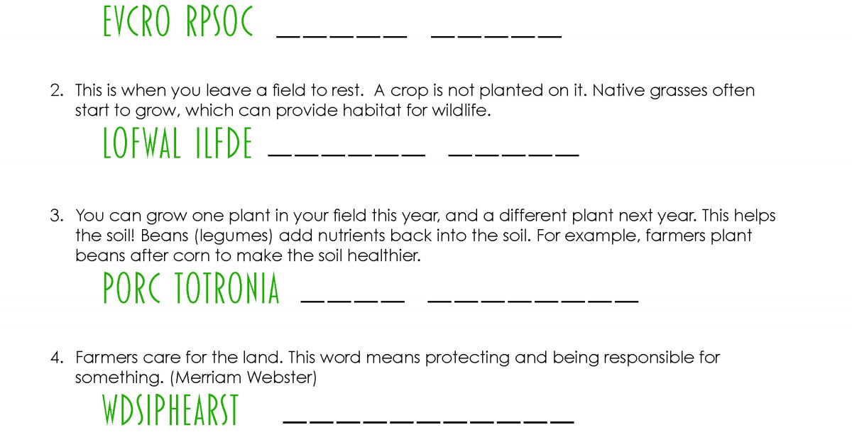 Conservation Word Scramble | Learning Activity | American Farm Bureau ...